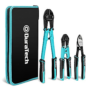 DURATECH 3-Piece Bolt Cutter Pliers Set, 14" Heavy Duty Bolt Cutter, 8" Mini Bolt Cutter, 8" Wire Cable Cutter with Carrying Case, Ergonomic Handle, Cr-V Blade for Bolts, Rivets, Chains, Wires