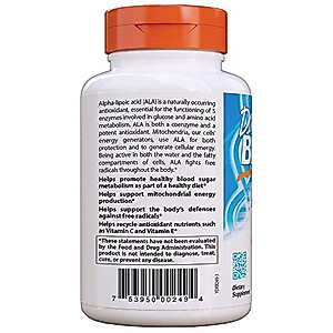 Doctor's Best Alpha-Lipoic Acid, Non-GMO, Gluten Free, Vegan, Soy Free, Helps Maintain Blood Sugar Levels, 600 mg 180 Veggie Caps