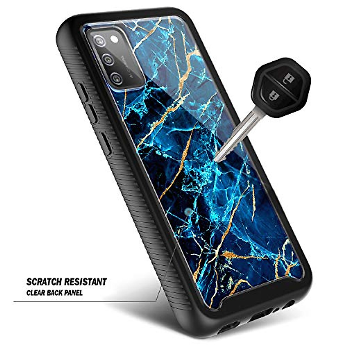 NZND Case for Samsung Galaxy A03S with [Built-in Screen Protector], Full-Body Protective Shockproof Rugged Bumper Cover, Impact Resist Durable Phone Case (Marble Design Sapphire)
