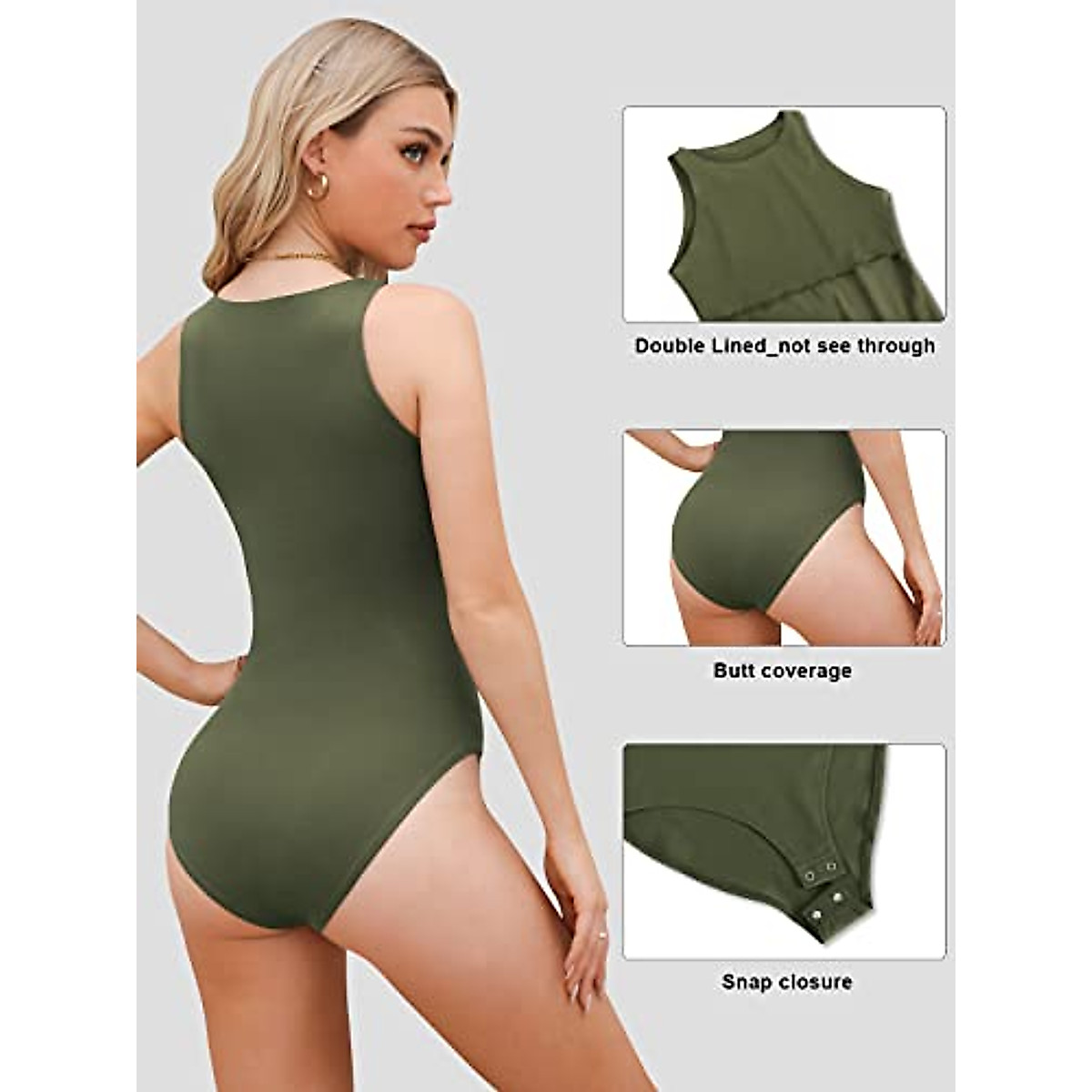 Degkim sexy bodysuit for women Halter Neck shapewear bodysuits trendy tank tops 2 pack Olive Caramel M