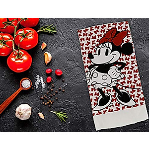 Disney 100% Cotton Kitchen Towels, 2pk, Perfect for Drying Dishes & Hands, Absorbent, Light Weight, and Adorable- Machine Washable- 16” x 26” - Minnie Red Bows