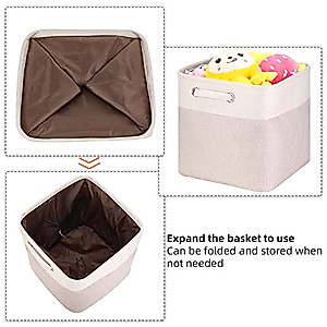 Fabric Cube Storage Boxes Foldable Storage Bins Silver Khaki and Beige Patchwork Storage Baskets Cube Storage Bins with Handle Cubes Inserts Storage for Home and Office Supplies 13x13x13 cube organizer bin 3 Pcs/Pack