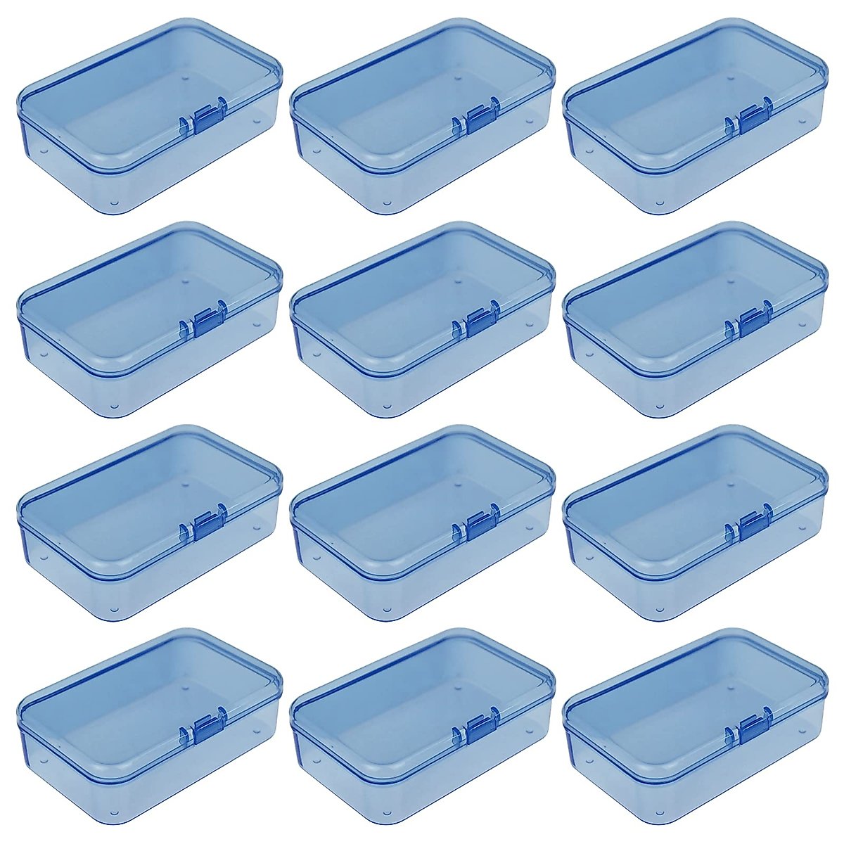 Goodma 12 Pieces Mini Rectangular Plastic Boxes Empty Storage Organizer Containers with Hinged Lids for Small Items and Other Craft Projects (Blue, 3.3 x 2.2 x 1 inch)