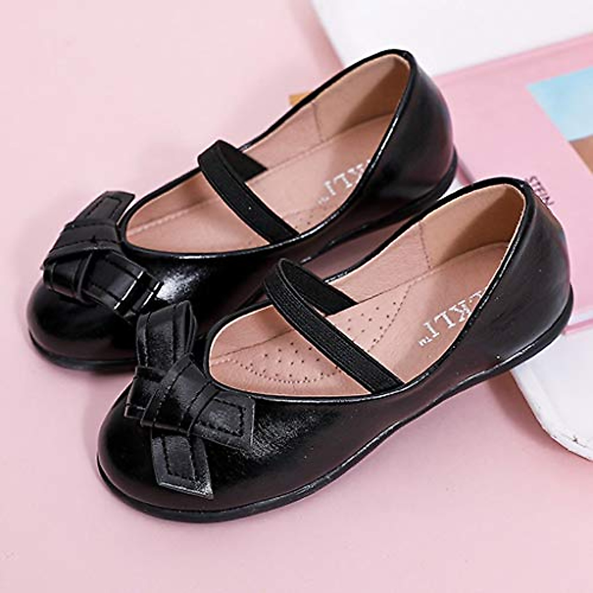 Diufon Autumn Baby Shoes Comfortable Princess Shoes Children Flat Soft Soft Bow Shallow Single Shoes Fashion Casual Peas Elastic Band Shoes (7.5-8 US M Little Kids, Black)