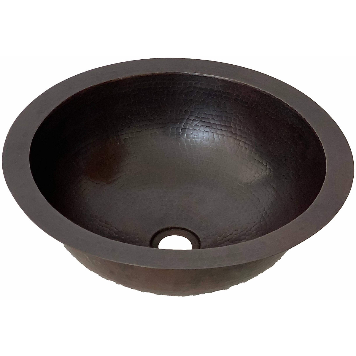 15" Round Copper Bathroom Sink Mexican Copper Bath Sink Pure Copper Hand Hammered Dual Mount Dark CPS05