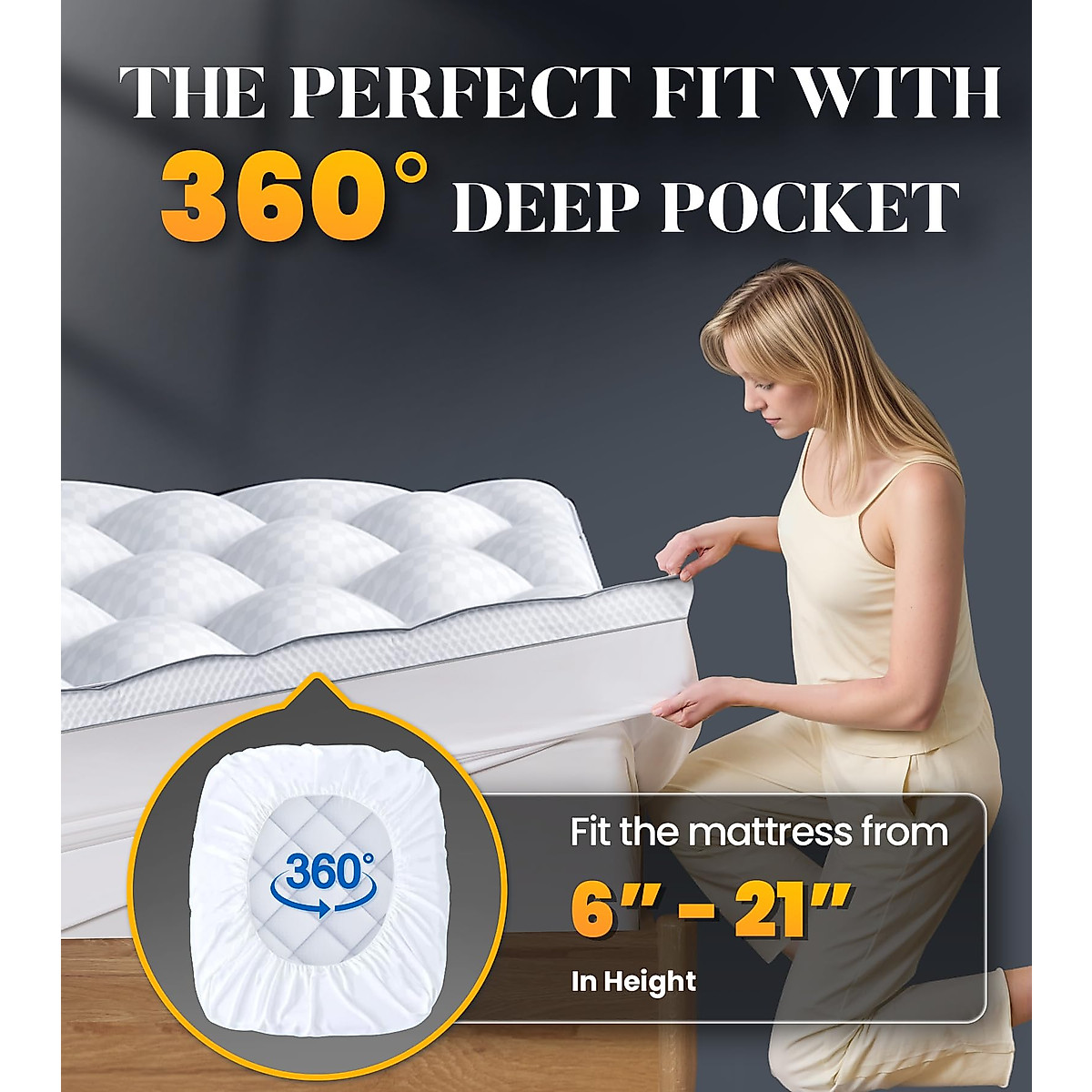 3 Inch Ultra-Fluffy Memory Foam Mattress Topper Queen for Back Pain, Extra Soft Pillow Top Queen Mattress Topper with 4X Support, Mattress Pad with Breathable Air Mesh Sides, 6-21'' Deep Pocket