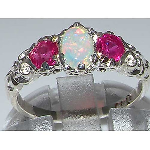LetsBuyGold 925 Sterling Silver Natural Opal and Ruby Womens Promise Ring - Size 6.5