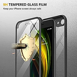 Miracase iPhone SE 2020 Case 2022/iPhone 8 Case Full-Body with Built-in Glass Screen Protector, Rugged Clear Hard Cover Silicone Bumper for iPhone 8/ iPhone SE Case 3rd Generation/ 2nd Gen, Black
