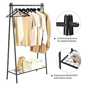 SONGMICS Clothes Rack, Clothing Rack, Garment Rack with Steel Frame, with Hanging Rail and Shelf, 13.2 x 36.4 x 60.2 Inches, for Bedroom, Dressing Room, Laundry Room, Ink Black UHSR23BKV1