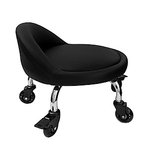 IMMER LIEBEN Rolling Stool with Backrest Low Height Roller Stool with Universal Swivel Caster Wheels for Home Office, Adult, Kids Chair, Garage, Library PU Leather Black