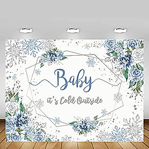 MEHOFOND Baby It's Cold Outside Backdrop Snowflake Boy Baby Shower Party Decorations Winter Wonderland Photography Background Snowfall Banner Ice Blue White Floral Studio Props 7x5ft