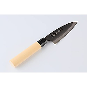 Seki Sanbonsugi Japanese Utility Chef Kitchen Knife, KUROUCHI Carbon Tool Steel Ajikiri Small Deba Knife, Shiraki Wooden Handle, 105 mm, Made in Seki Japan