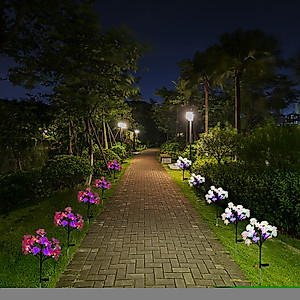 ELTUILMP Outdoor Solar Garden Lights, 2 Pack Solar Patio Lights with 42 Flower Lights Colors Changing LED Solar Powered Lights for Garden Patio Yard Pathway Decoration