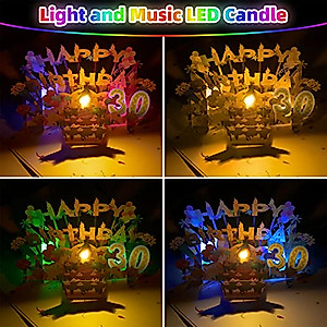 30th Musical Birthday Card with Light & Blowable Candle, Pop-Up Birthday Card for 30 Years Old Male Female, Applause Cheers Sound Effect - Unique Greeting Card 30 Bday Gift Ideas for Women Men