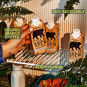 Wandering Bear Organic Straight Black Cold Brew Coffee On-the-Go, Iced Coffee, 11 fl oz, 1 pack - Extra Strong, Smooth, Organic, Unsweetened, Shelf-Stable, Ready to Drink, Cold Coffee, Cold Brewed Coffee
