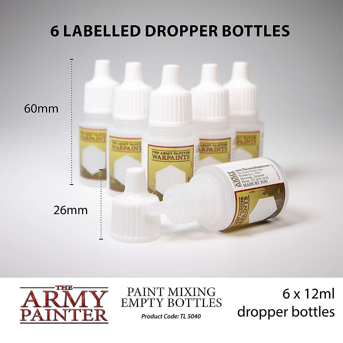 The Army Painter Paint Mixing Empty Dropper Bottles-12 ml, Pack of 6 Bottles with Dropper-Plastic Dropper Bottles for Acrylic Paint-Empty Plastic Bottle with Dropper Top- Small Applicator Paint Bottle