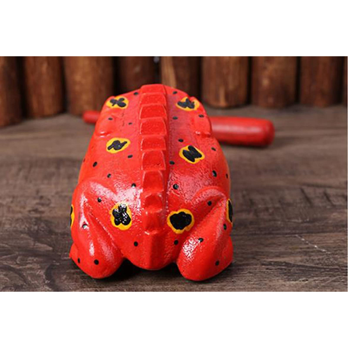 3.5" Wooden Frog Guiro Rasp Instrument - Percussion Musical Tone Block Craft (Painted Red)