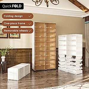 Mayi Box Portable Shoe Storage Cabinet for Closet Entryway with Wheels,Foldable Shoe Rack Organizer with Magnetic Clear Door, Large Sneaker Cabinet Bins Sturdy Easy Assembly 10 Tiers 40 Pairs