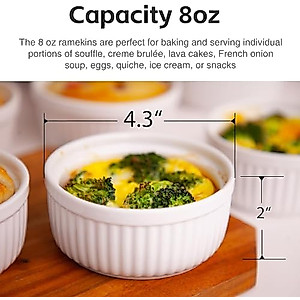 Nuwave Ceramic Ramekins 8 oz, Set of 6, Elegant Classic Style for Baking Souffles, Creme Brulées, Custards, Puddings, 4.3” Wide & 2” Tall, Microwave, Oven & Dishwasher-Safe, Ivory White