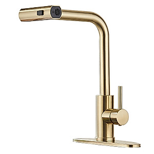 AVSIILE Kitchen Faucet with Pull Down Sprayer, Brushed Gold Waterfall Touch Single Hole Handle Stainless Steel Kitchen Sink Faucets, Commercial Modern Faucets for Kitchen Sinks with Pull-Down Sprayer