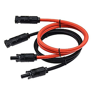 1 Pair Black + Red 10AWG(6mm²) Solar Panel Extension Cable Wire Connector Solar Adaptor Cable with Female and Male Connectors (3 FT-2)