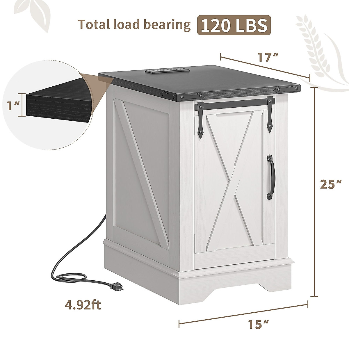 EnHomee Nightstand Set of 2,Nightstand with Charging Station,Farmhouse End Tables with Barn Door & Adjustable Storage Shelf,Nightstand Sets Sofa Side Table for Bedroom,Drawing Room,Antique White