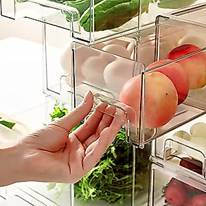 Yatmung Clear Drawers Pull Out Refrigerator Organizer Bins - Stackable Fridge Drawers - Food, Pantry, Freezer, Plastic kitchen organizing - Fridge organization and storage containers (2 Pack | small