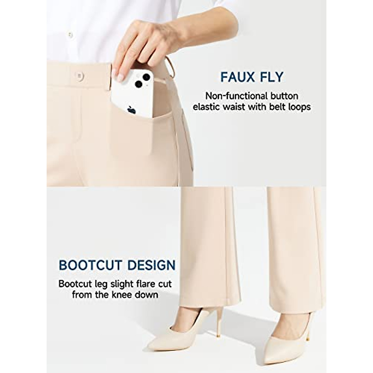 Libin Women's Bootcut Dress Pants 31" Business Casual Work Pants High Waisted Stretchy Slacks for Women Yoga Office Trousers with 4 Pockets, Khaki, 4