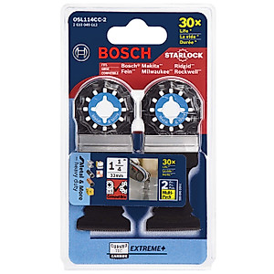 BOSCH OSL114CC-2 2-Pack 1-1/4 In. Starlock Oscillating Multi Tool Metal & More Curved-Tec Carbide Extreme Plunge Cut Blades for Metal (Nails and Staples), Wood with Nails, PVC