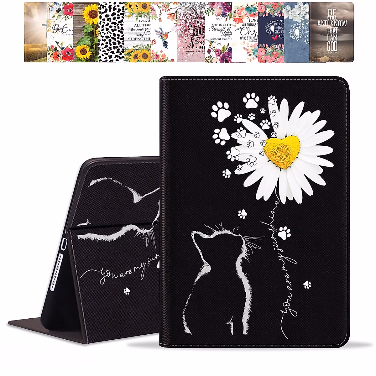POIUYTREW Case for Samsung Galaxy Tab A7 Lite 8.7 Inch 2021 Model (SM-T220/T225/T227), PU Leather Folio Case Smart Cover with Stand & Auto Wake Sleep, Cat and Daisy Flower