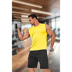 MAGCOMSEN Workout Tank Tops for Men Dry Fit Sleeveless Shirts Muscle Boxing Dry Fit Tank Tops Fitness Active Summer Tank Tops Yellow XL
