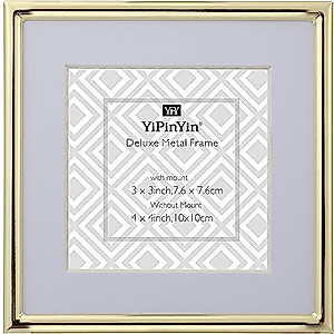 YiPinYin 4x4'' Sqaure Gold Metal Picture Frame With Mat for 3x 3'' Set of 2, Narrow Plated Metal Photo Frames 3x3'' With Soft Touch Velvet Backing for Desktop