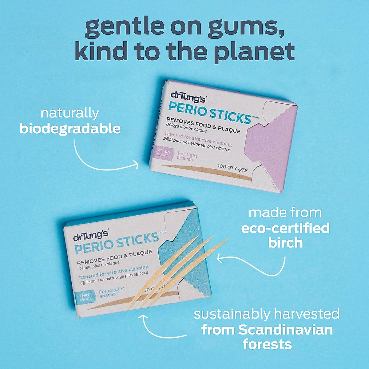 DrTung's Double-Sided Perio Sticks - Dental Sticks for Humans, Dental Floss Picks, Plaque Remover for Teeth, Dental Toothpicks, Dental Picks for Teeth Cleaning - X-Thin, 100 Count (Pack of 6)