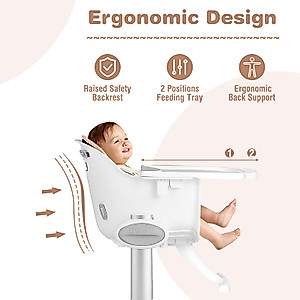 INFANS Baby High Chair, Modern Convertible Design Highchair with Aluminum Construction, 5 Different Heights, Removable Tray, Detachable PU Leather Cushion, Dinning Seat for Infant and Toddlers Pink