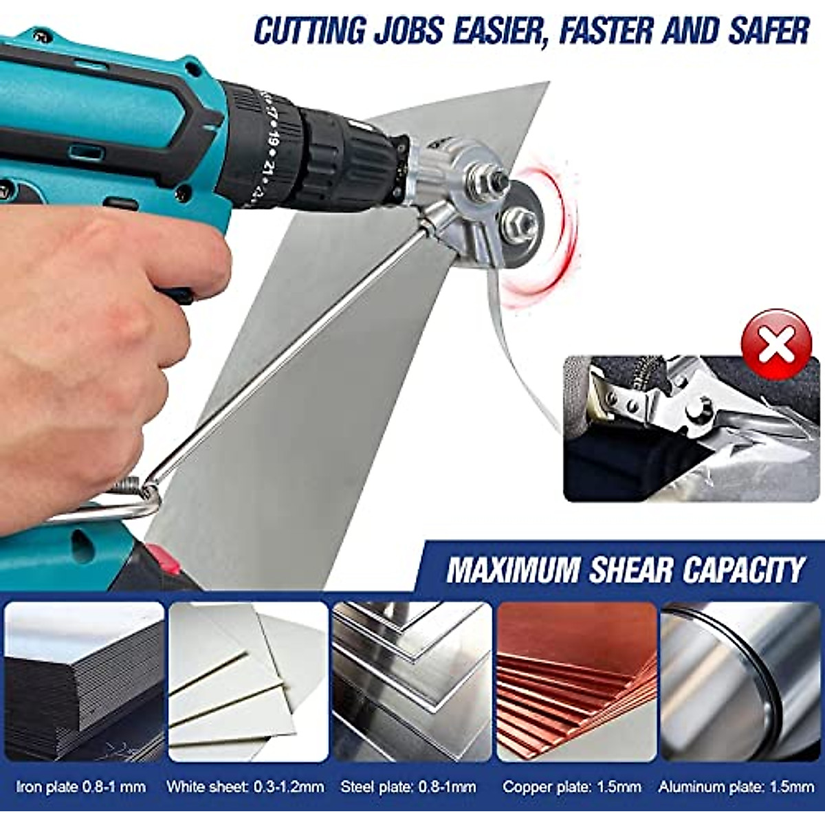 Electric Drill Shear Attachment Cutter Nibbler, Electric Drill Plate Cutter Metal Nibbler Drill Attachment with adapter, Universal Sheet Metal Cutter Knife for Cutting Iron, White Sheet, Steel, Copper