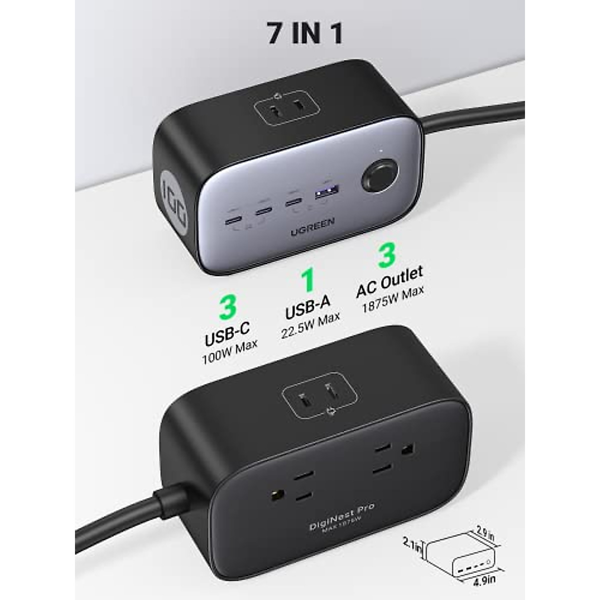 UGREEN 100W USB C Charging Station, DigiNest Pro GaN Power Strip with USB C, Desktop Charging Station with 3 AC, 3 USB C and 1 USB A, 6ft Extension Cord, for iPhone 14 Galaxy S23 iPad Air MacBook Pro