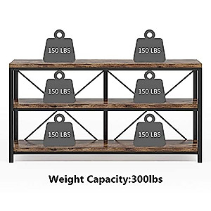 Tribesigns 55 Inches Long Sofa Table with Storage Shelves, 3 Tiers Industrial Rustic Console Table with Open Shelves, Three Decorative Shelf, Open TV Shelf for Living Room, Hallway, Book