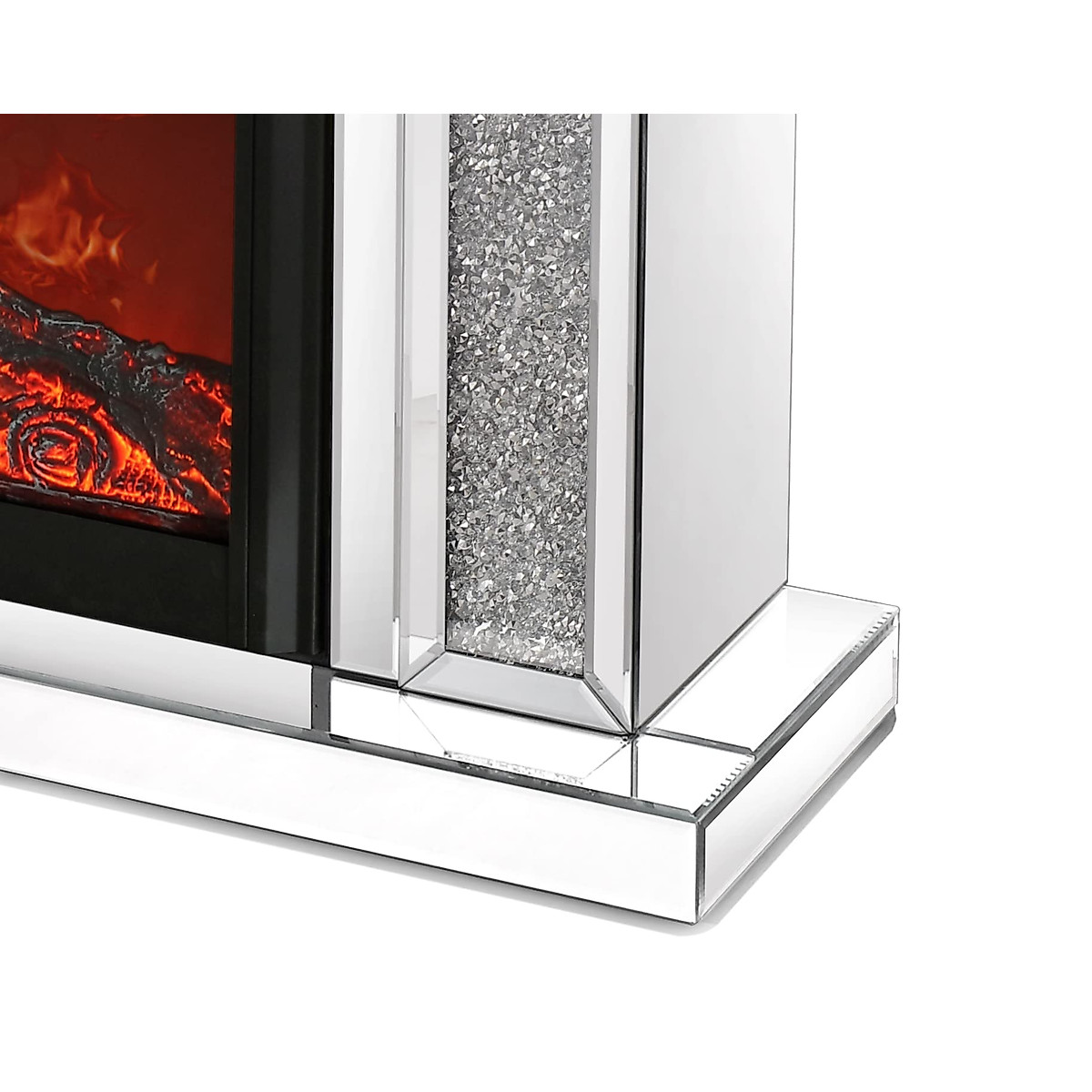 Mcltopz 47" Mirrored Electric Fireplace TV Stand, Fireplace Mantel Freestanding Heater Corner Crystal Diamond Surround Firebox w/Remote Control, Adjustable 3D Flame, 750/1500W for Living Room Bedroom