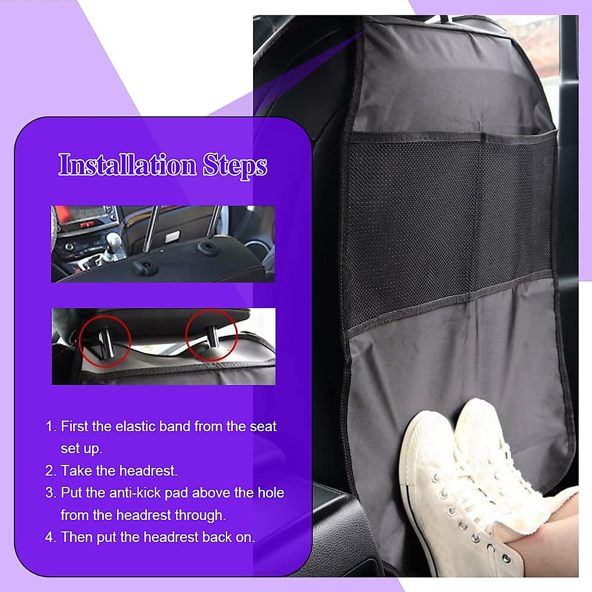 Jsorum seat back organizer, Back Seat Protector with Organizer, Kick Mats Back Seat Protector, Vehicle Back Seat Kids Safety Accessories Fit for Most Cars, SUV, Truck, Minivan Seats