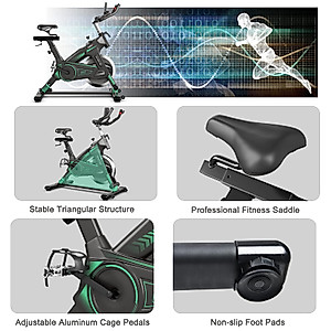 Goplus Indoor Cycling Bike, Stationary Exercise Bike Workout Bike with Device Holders, LCD Monitor, Adjustable Resistance & Seat & Handle, Simulated Swing Design, Suitable for Gym Home Cardio Training