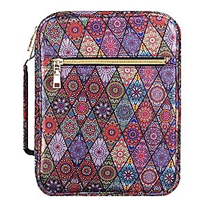 MoKo Bible Cover Case/Book Cover, Durable Zipper Bible Bag Carrying Case with Handle for Standard Size Bible for Women and Girls, Gift for Mom, 10 x 7.5 x 2.5 Inches, Rhombic Datura
