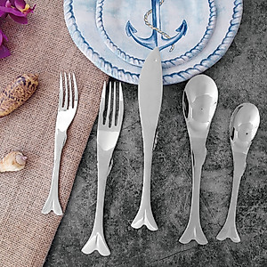 UPware 20-Piece Fish Shaped Flatware Set, 18/8 Stainless Steel Silverware Cutlery Set, Service for 4, Mirror Polished, Dishwasher Safe (Fish)