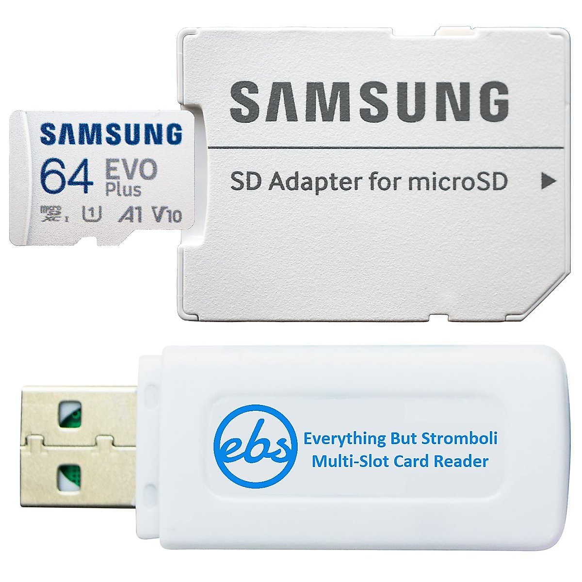 Samsung 64GB Micro SDXC Class 10 UHS-I EVO Plus Memory Card Works with Nintendo Switch, Switch Lite, Switch OLED Gaming Console (MB-MC64KA) Bundle with 1 Everything But Stromboli Micro SD Card Reader