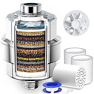20-Stage Shower Head Filter-Shower Head Filter for Hard Water, with 3 Replaceable Filter Cartridges, High Output Shower Water Filter for Removing Chlorine and fluoride, Polished Chrome