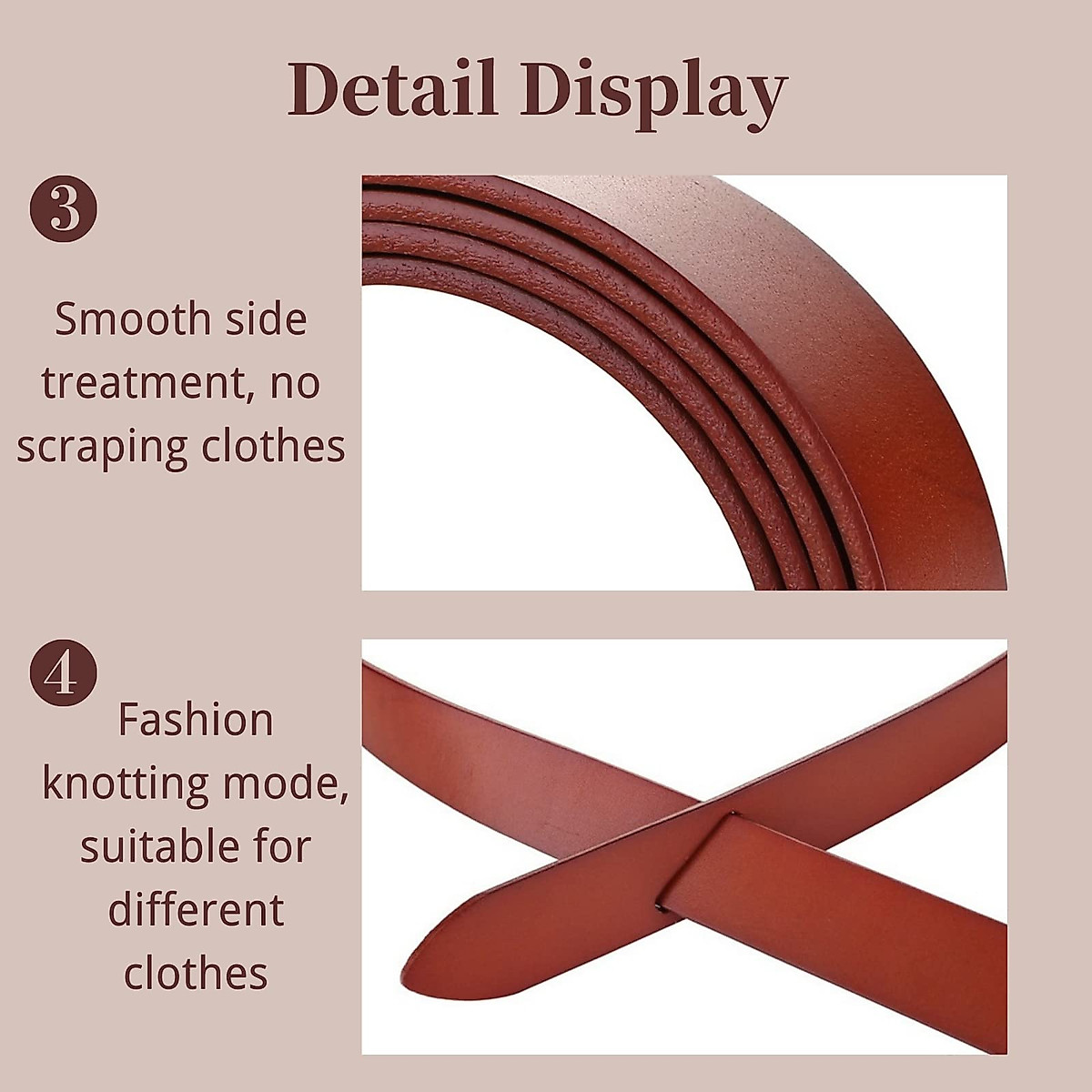 Women Fashion Knot Belt for Dress, Soft Leather Tie Waist Belt, Women Thin Waist Belt (Brown)