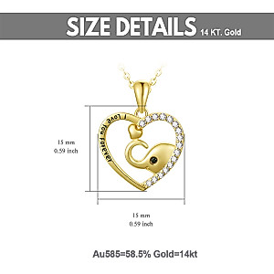 SISGEM 14K Yellow Gold Elephant Heart Necklace for Women,Real Gold Lucky Elephant Necklaces with 5A Cubic Zirconia,Love Jewelry Valentine's Day Gifts for Mother/Wife,16''+2''