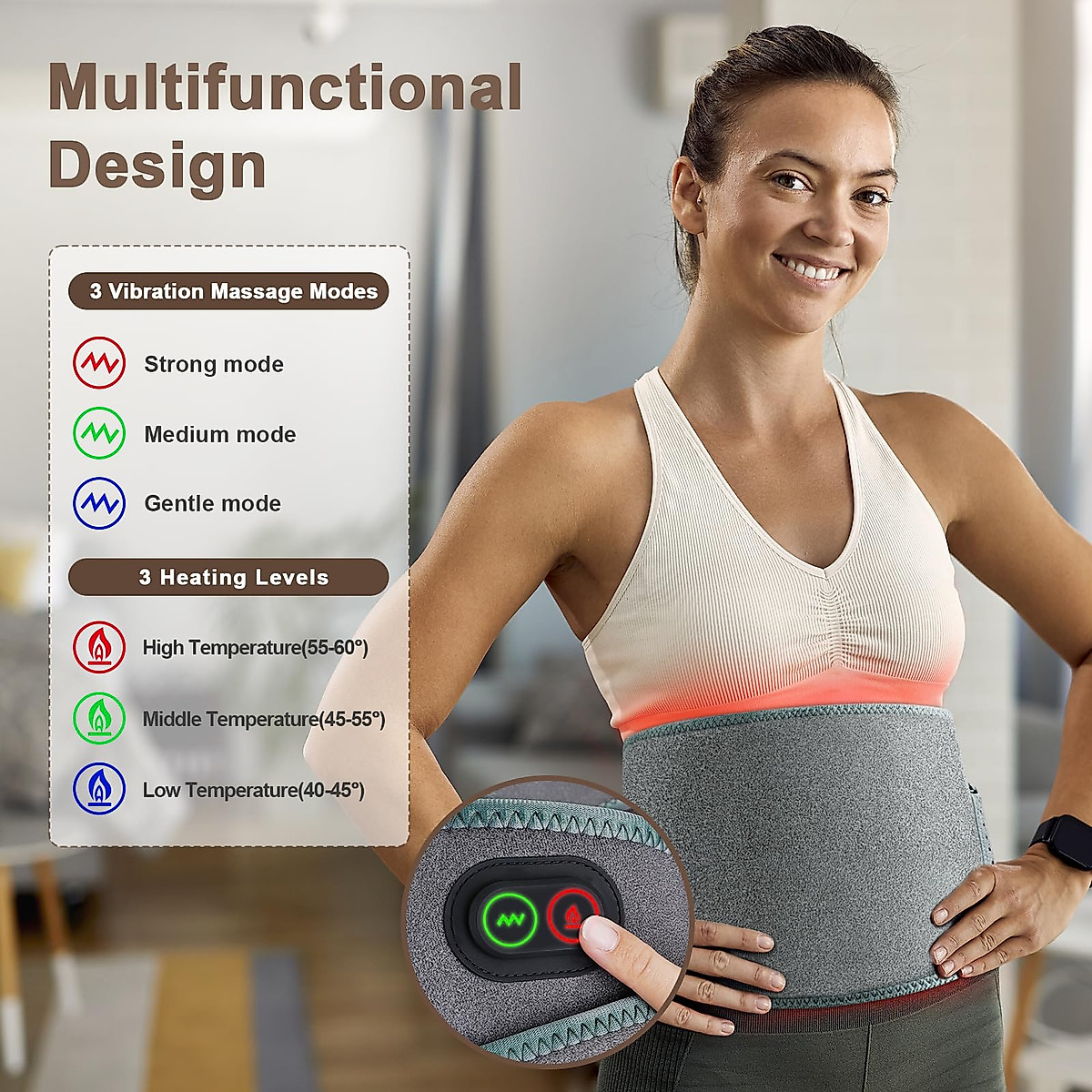 MORILIAR Cordless Heating Pad for Back Pain Relief, 8000mAh Portable Power Supply 60 Inchs Heating Pads for Cramps with Extended Belt, Grey