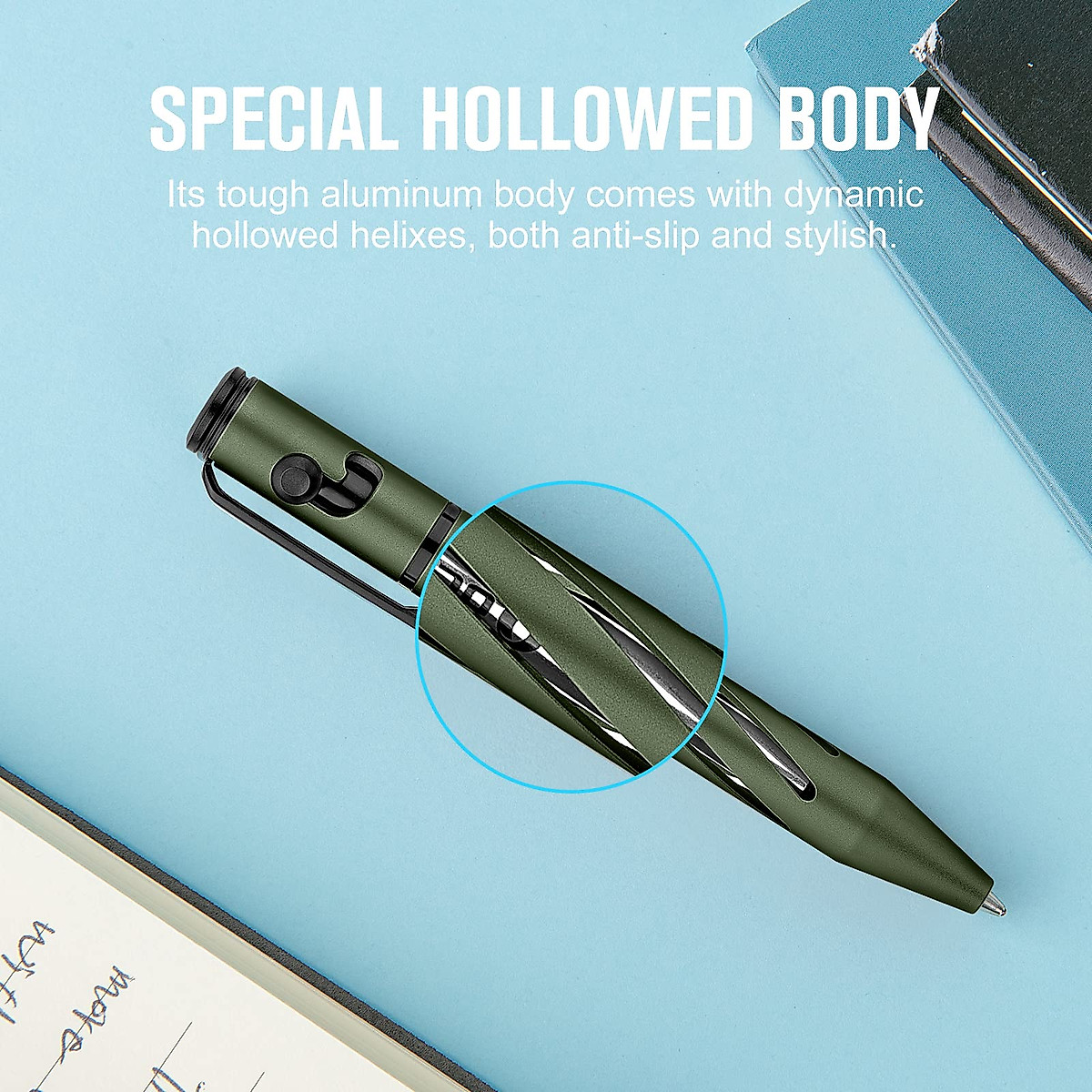 OLIGHT Open Mini Ballpoint Pen, Replaceable EDC Black Ink Pens By Bolt Action for Office, Working, Writing, Construction Work, Special Gifts and etc (OD Green)