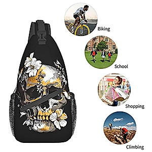 Yrebyou Skull Sling Bag for Women Crossbody Backpack Travel Shoulder Hiking Bags Waterproof Daypack For Beach Outdoor Camping