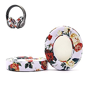 Studio 3 Ear Pads Replacement Ear Pads Protein PU Leather Ear Cushion Compatible with Studio 2.0 Studio 3 B0500 Wired Wireless Over-Ear Headphones (Not fit Solo2/3) (Floral White)